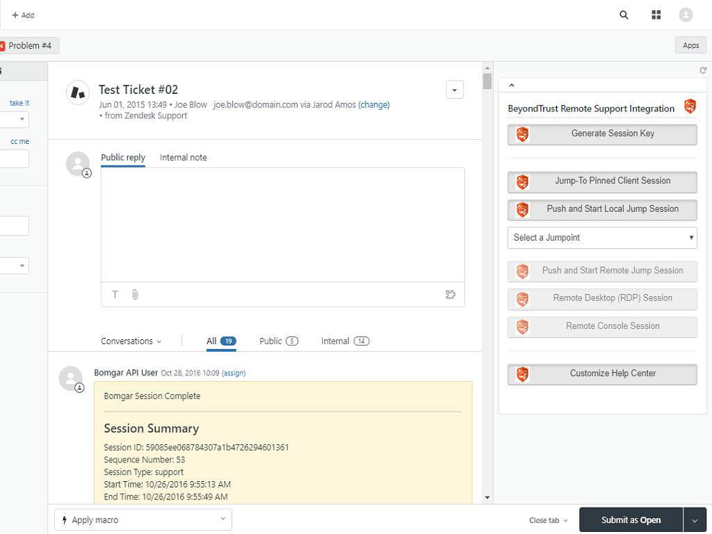 BeyondTrust Remote Support App Integration with Zendesk Support